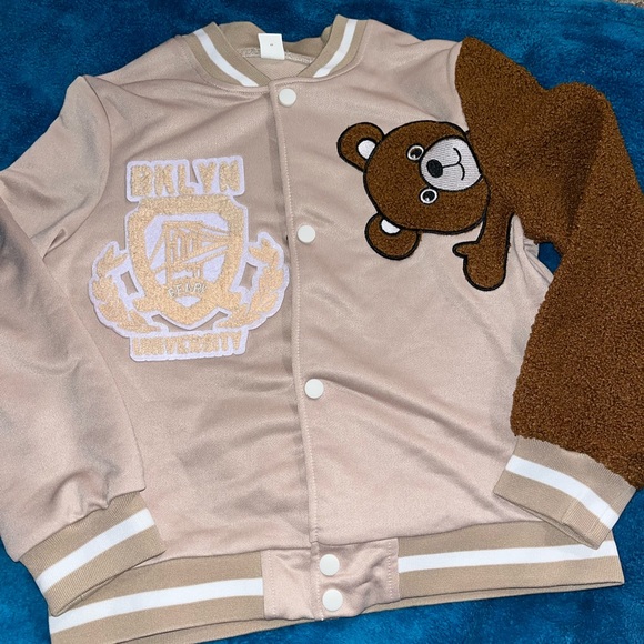 BKLYN beary | Jackets & Coats | Unisex Bear Sleeve Varsity Jacket ...
